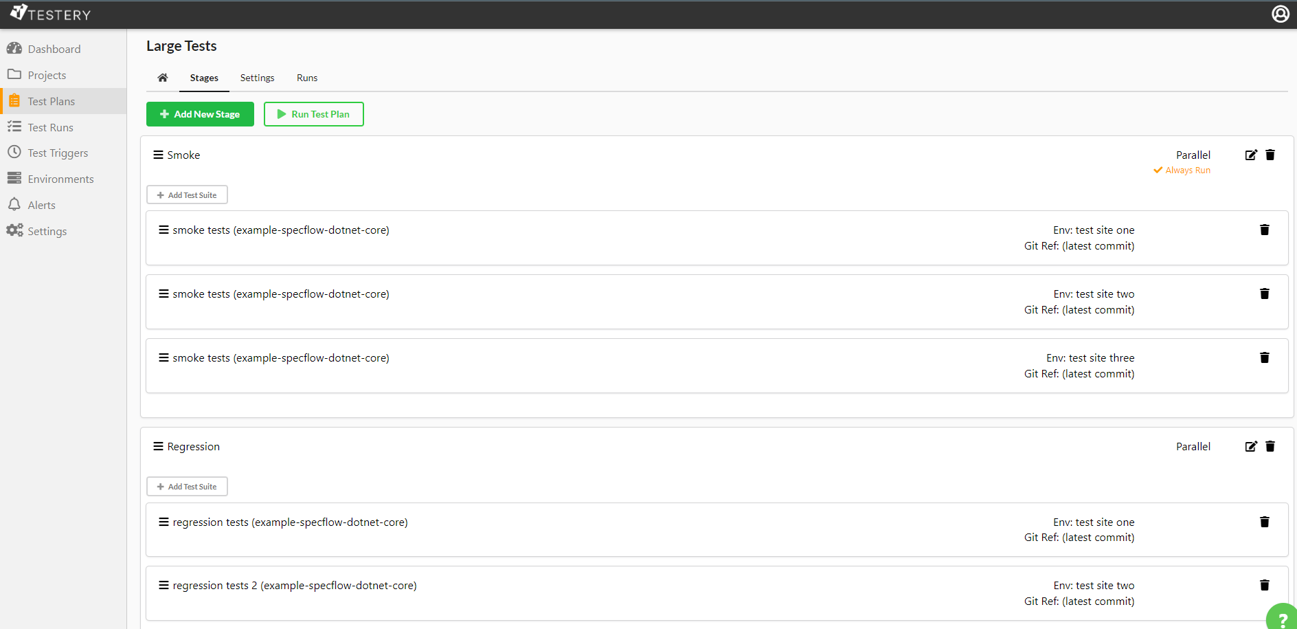 Testery Features: Test Plans